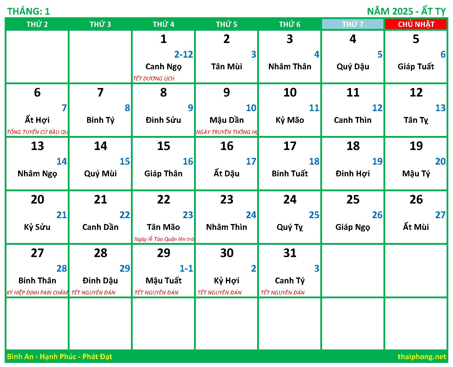 Tải Lịch Năm 2025 (Ất Tỵ) Âm Dương – File PDF, vector - Shop Hải Yến Online